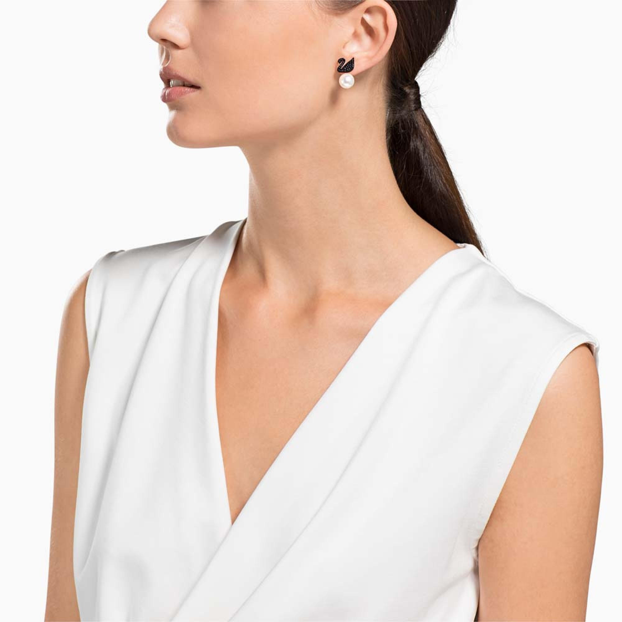 Swarovski Iconic Swan İğneli Küpe Gömlekleri, Siyah, Pembe altın rengi ...